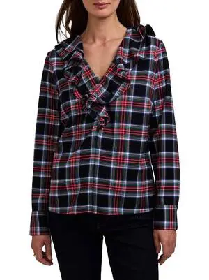 Foxcroft Sandy Ruffle Plaid Shirt - Red/multi