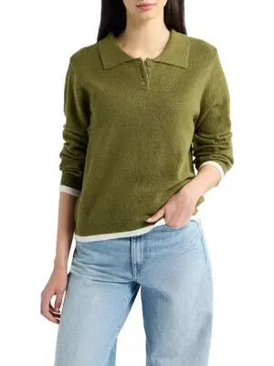 A.REN Charlene Tipped Sweater Polo - Olive