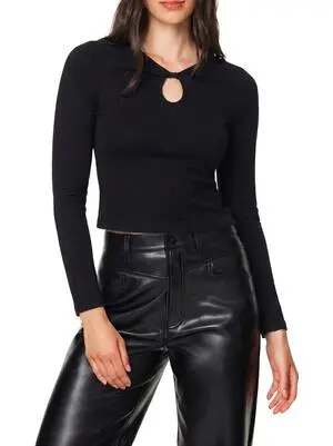Habitual Keyhole Twist Neck Long Sleeve Tee - Black