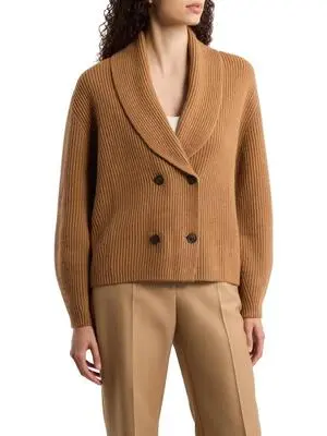Fleurette Shawl Collar Rib Cardigan - Camel