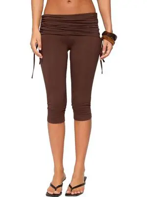 EDIKTED Bardi Drawstring Foldover Capris Brown
