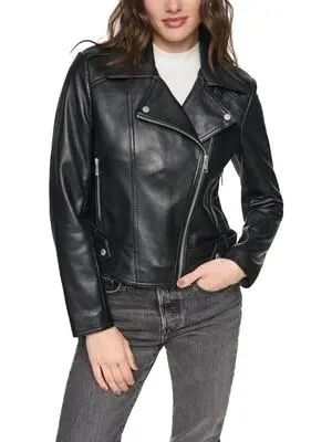 Andrew Marc Lecroy Leather Moto Jacket - Black