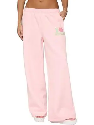 EDIKTED I Heart Matcha Wide Leg Sweatpants Light-pink