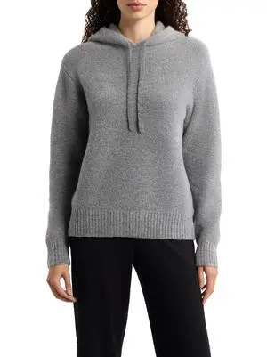 Fleurette Merino Wool & Cashmere Blend Boucle Hoodie Grey