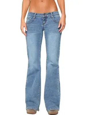 EDIKTED Girla Low Rise Flare Leg Jeans - Blue-washed