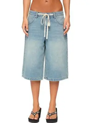 EDIKTED Jaci Drawstring Bermuda Shorts - Blue-washed