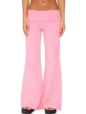 EDIKTED Foldover Wide Leg Pants - Pink