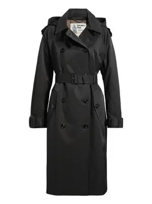 London Fog Water Resistant Double Breasted Trench Coat With Removable Hood - Black