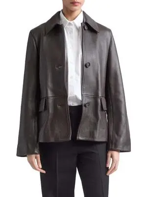 TOTEME Grained Leather Jacket - Dark Brown
