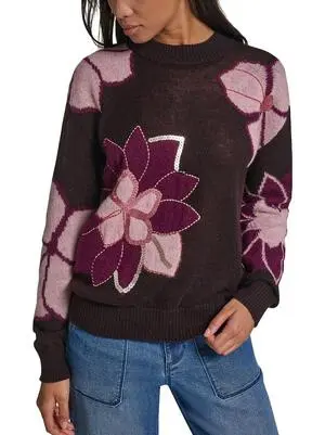 KARL LAGERFELD PARIS Floral Sequin Crewneck Sweater