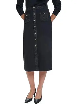 Karl Lagerfeld Paris Stretch Knit Midi Skirt - Black