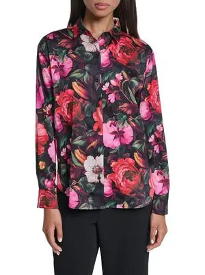 Karl Lagerfeld Paris Printed Satin Button-up Shirt - Black Multi
