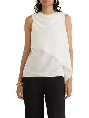 REISS Nyra Silk Blend Draped Cowl Neck Top - Ivory