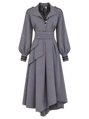 JULIA ALLERT Double-collar Belted A-line Midi Dress - Grey