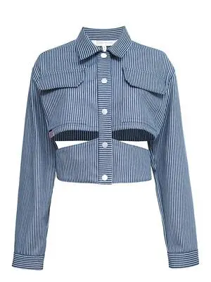 AUDREY VALLENS Denim Stripe Jacket With Cutout Detail - Blue