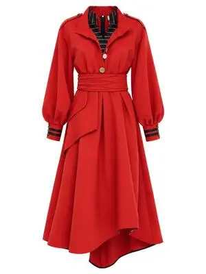 JULIA ALLERT Double-collar Belted A-line Midi Dress - Red