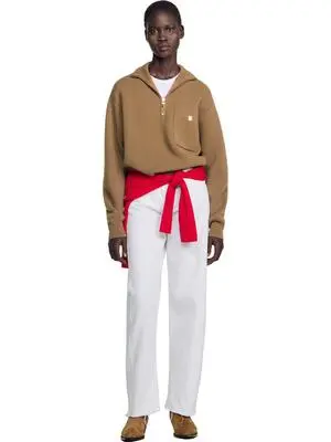 Sandro Half Zip Wool And Cashmere Sweater - Camel