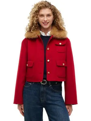 Tommy Hilfiger Faux Fur Wool-blend Lady Jacket - Red