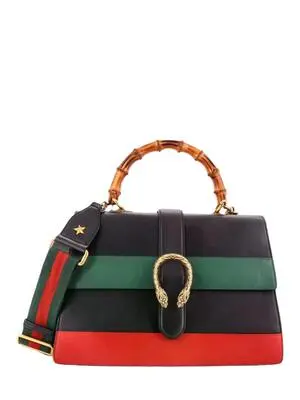 Gucci Dionysus Bamboo Top Handle Bag Colorblock Leather Large Satchel - Black