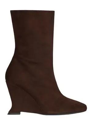 Balmain Wedge Ankle Boots In Suede - Brown