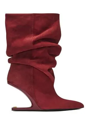 Balmain No Wedge Suede Ankle Boots Red