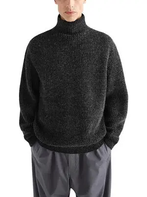 LEMAIRE High Neck Cable Knit Sweater - Tobacco/black