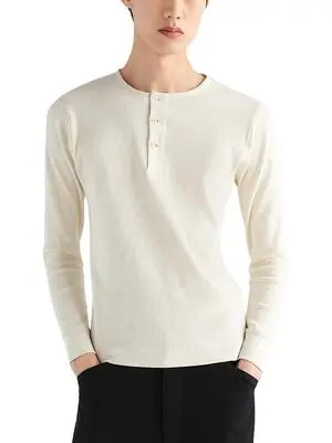 LEMAIRE Long Sleeve Cotton Blend Henley Shirt - Enoki