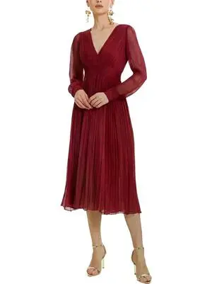 FRAMBOISE Vasquez Long-sleeve Silk Midi Dress - Red