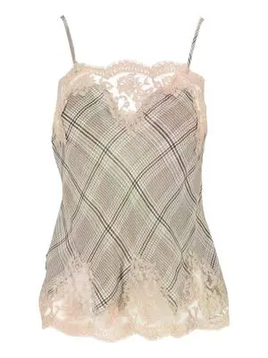 Ermanno Scervino Check-print Lace-trim Top - Neutrals