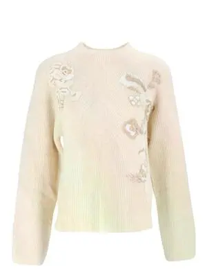 Ermanno Scervino Floral-embroidered Ribbed-knit Sweater - Neutrals