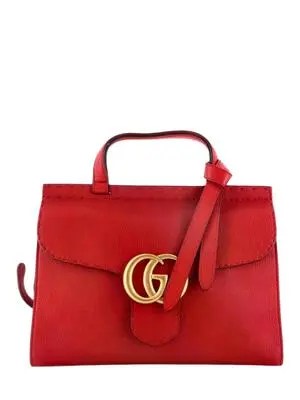 Gucci Gg Marmont Top Handle Bag Leather Small Satchel - Red