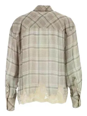 Ermanno Scervino Lace-trimmed Prince Of Wales Check Shirt - Neutrals