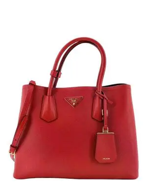 Prada Cuir Double Saffiano Leather Medium Tote Bag - Red