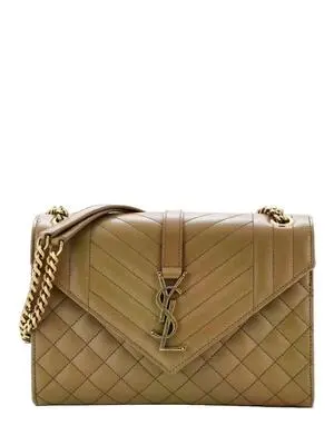 Saint Laurent Classic Monogram Envelope Satchel Mixed Matelasse Leather Medium Shoulder Bag - Brown