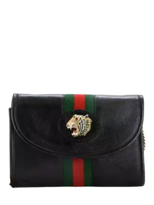 Gucci Rajah Web Chain Shoulder Bag Leather Mini Crossbody Bag Black