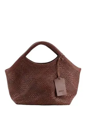 IBELIV Pure Large Vegetabletanned Leather Handbag With A Woven Pattern - Brown