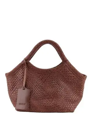 IBELIV Pure Medium Vegetabletanned Leather Handbag With A Woven Pattern - Brown