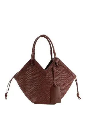 IBELIV Trinity Medium Vegetabletanned Leather Shoulder Bag With A Woven Pattern - Brown