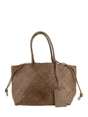 IBELIV Bazika Vegetabletanned Leather Shouder Bag With A Woven - Grigio