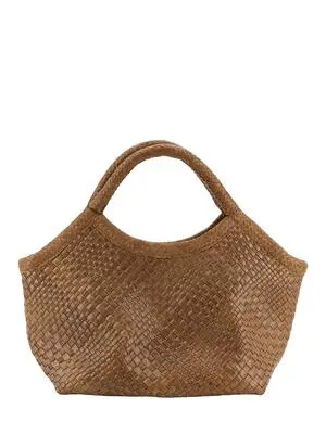 IBELIV Pure Medium Vegetable Tanned Leather Handbag With Woven Pattern - Grey