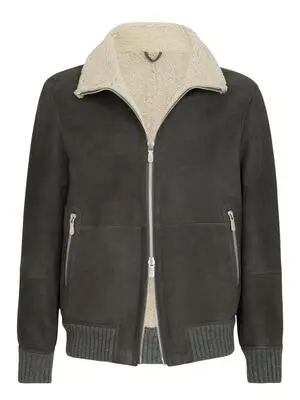 Brunello Cucinelli Suede-shearling Bomber Jacket - Grey