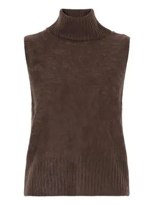 Veronica Beard Mazzy Brushed Cashmere Turtleneck Vest - Brown