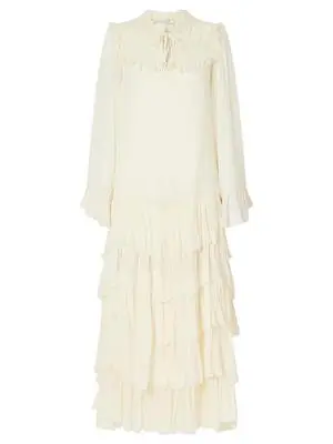 Sea Margaret Ruffled Lace-trimmed Chiffon Maxi Dress - Neutrals