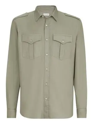 Brunello Cucinelli Cotton Garment-dyed Chevron Shirt - Green