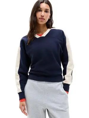 Athleta Forever Fleece V-Neck Sweatshirt Navy/bone