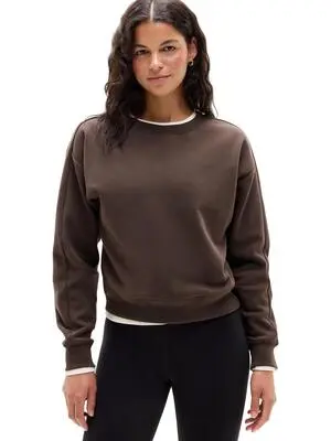 Athleta Forever Fleece Classic Crew Sweatshirt Truffle