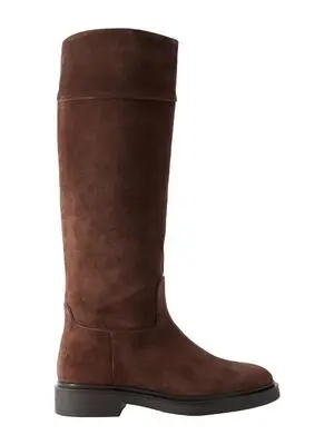 AQUAZZURA Ride 30 Paneled Suede Knee Boots - Chocolate