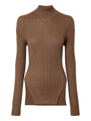 Khaite Vinci Wool And Silk-blend Turtleneck Sweater - Brown