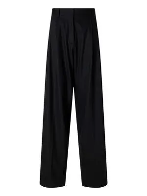 Khaite August Pleated Wool-blend Straight-leg Pants - Black