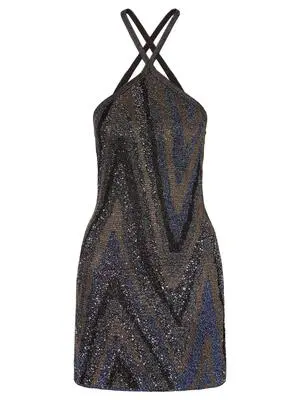 Missoni Halterneck Sequin-embellished Striped Metallic Crochet-knit Mini Dress - Multi